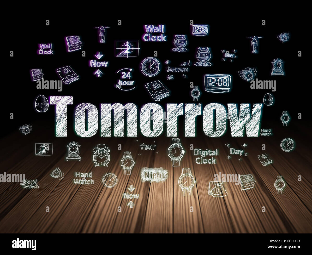 Timeline concept: Tomorrow in grunge dark room Stock Photo - Alamy