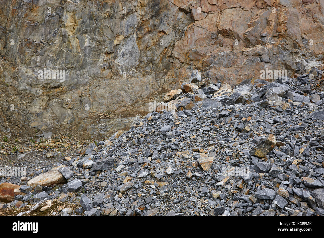 Quarry mineral factory with gravel and stone wall. Excavation industry ...