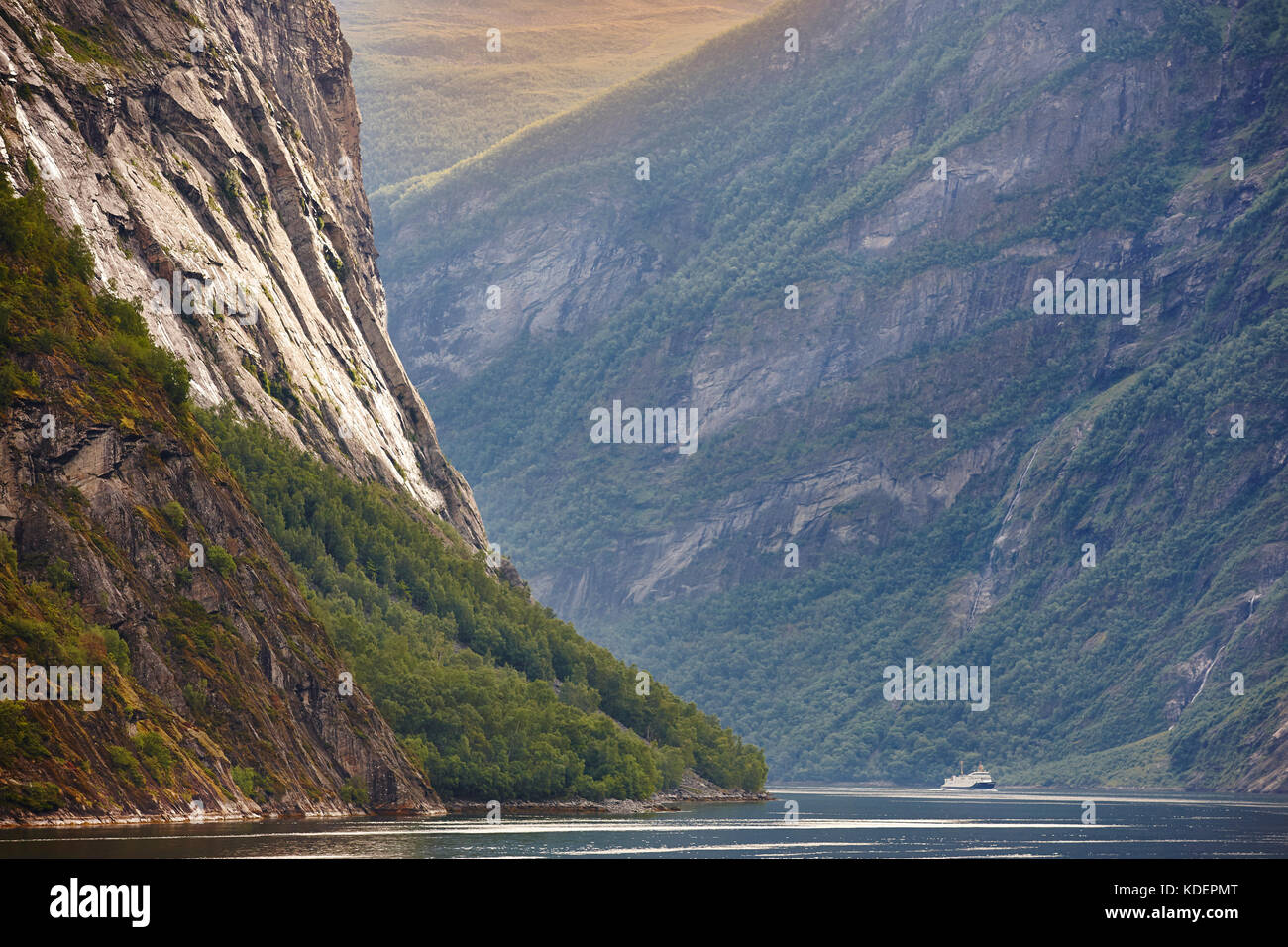 Norwegian fjord landscape. Hellesylt, Geiranger cruise travel. Tourism ...
