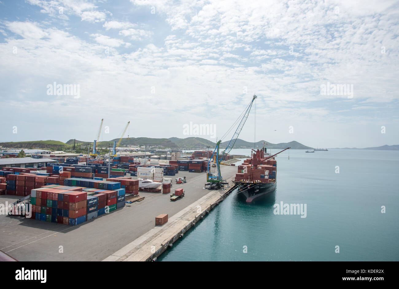 NOUMEA, NEW CALEDONIA-NOVEMBER 25,2016: Ship dockside with sea ...