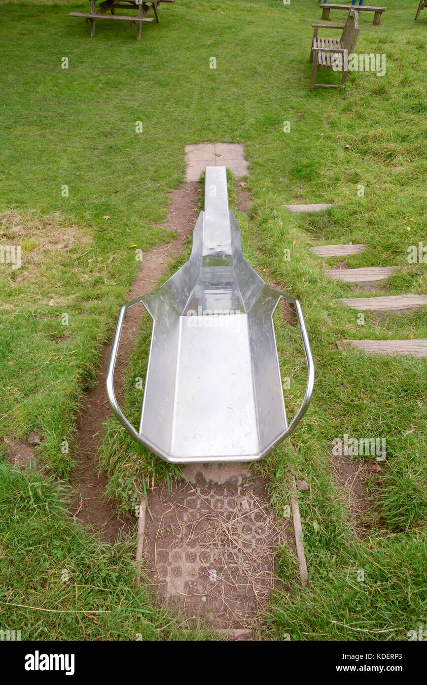 View looking down from top of childrens slide in play park Stock Photo ...
