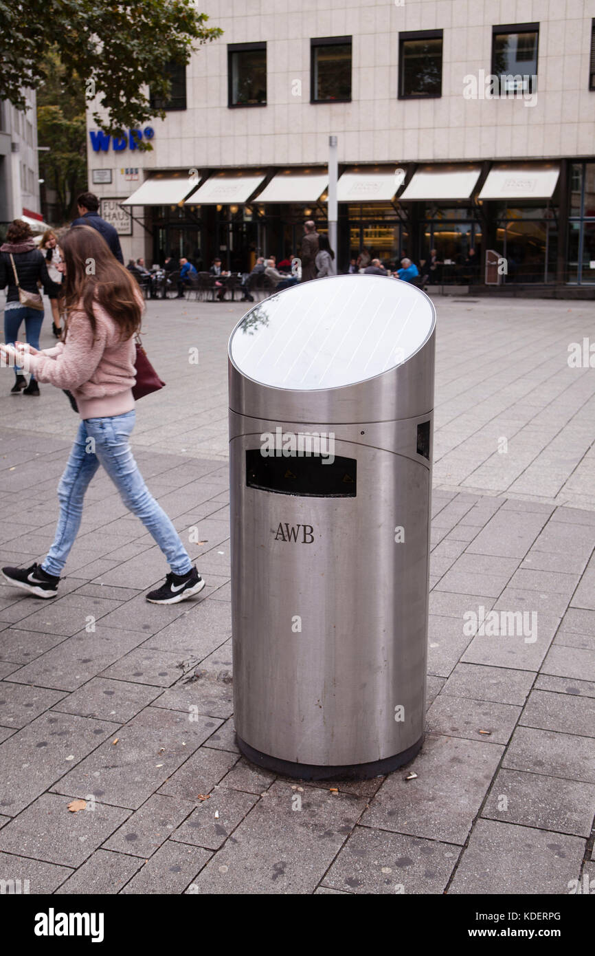 Europe, Germany, Cologne, the waste bin "Solar-Presshai", which is ...