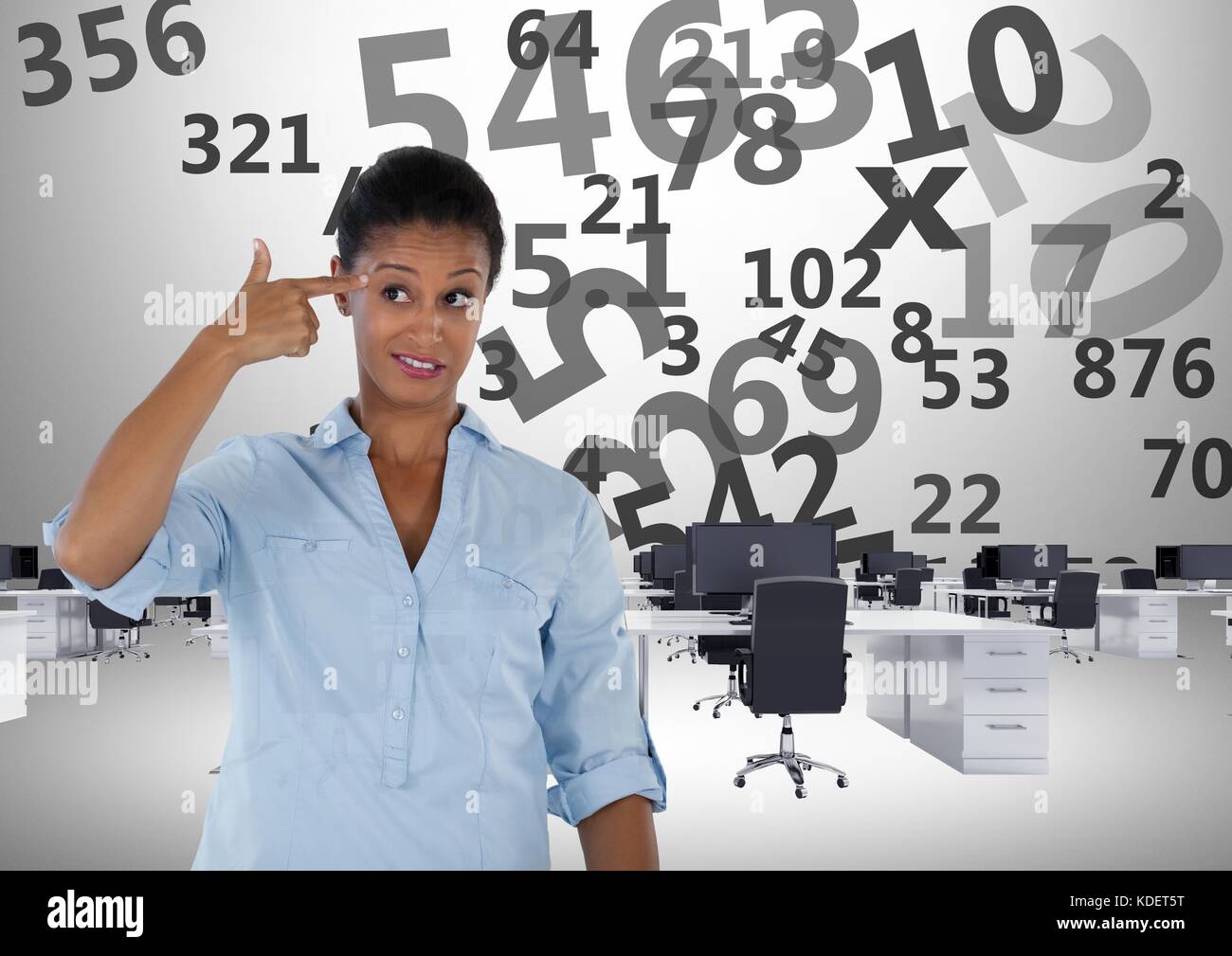 Digital composite of frustrated woman doing calculations Stock Photo ...