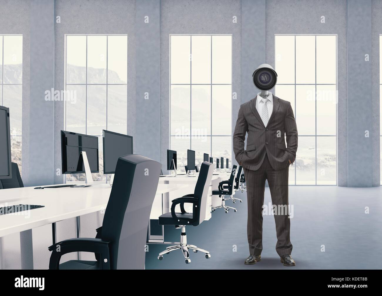 Digital composite of Businessman with CCTV head at office Stock Photo ...