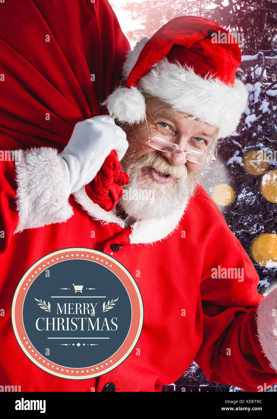 Digital composite of Merry Christmas text and Santa with sparkling ...