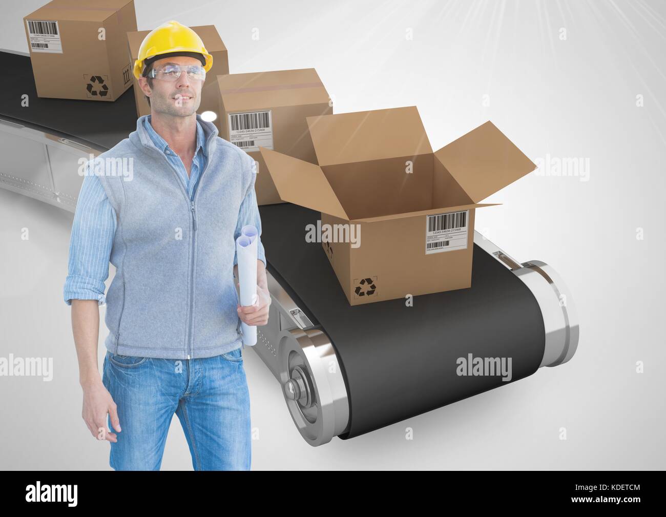 Digital composite man boxes conveyor belt hi-res stock photography and ...
