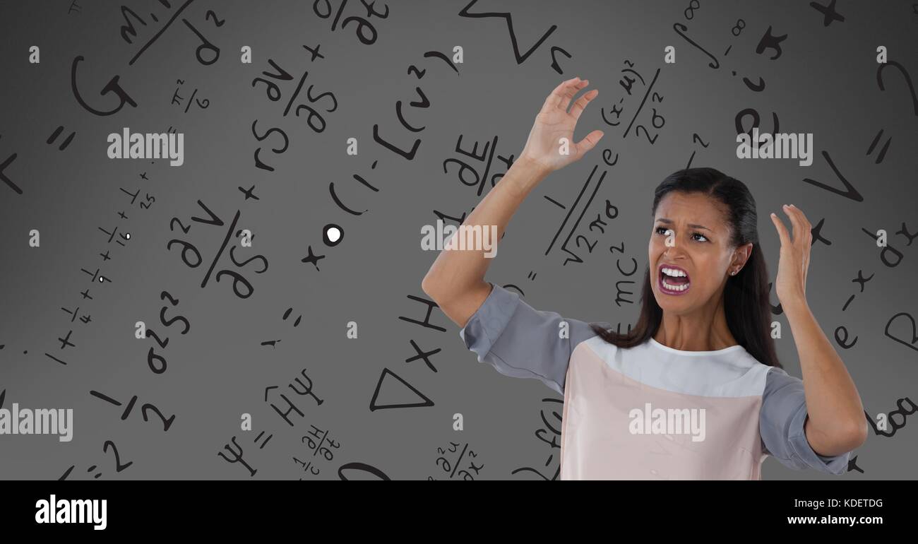 Digital composite of frustrated woman with math background Stock Photo ...