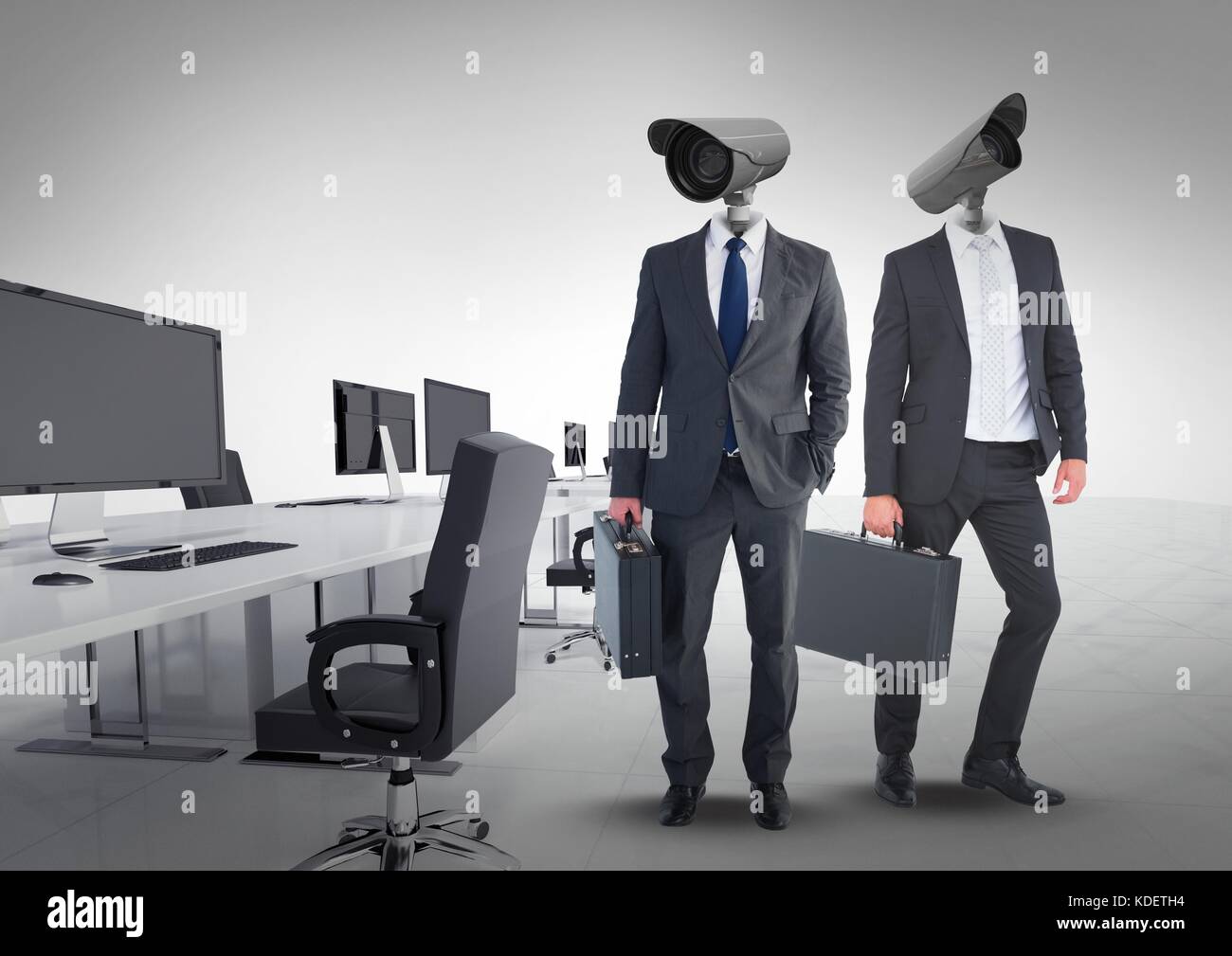 Digital composite of Businessmen with CCTV head at office Stock Photo ...