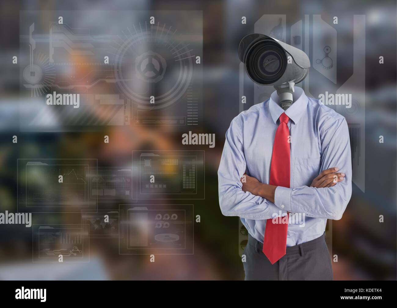 Digital composite of Businessman with CCTV head window view Stock Photo ...