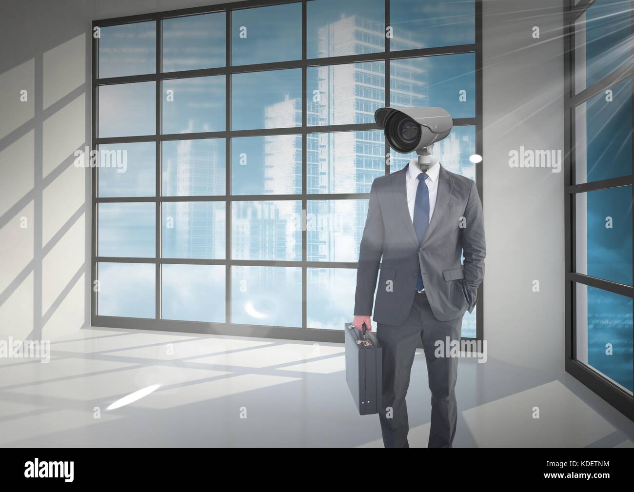 Digital composite of Businessman with CCTV head at office Stock Photo ...