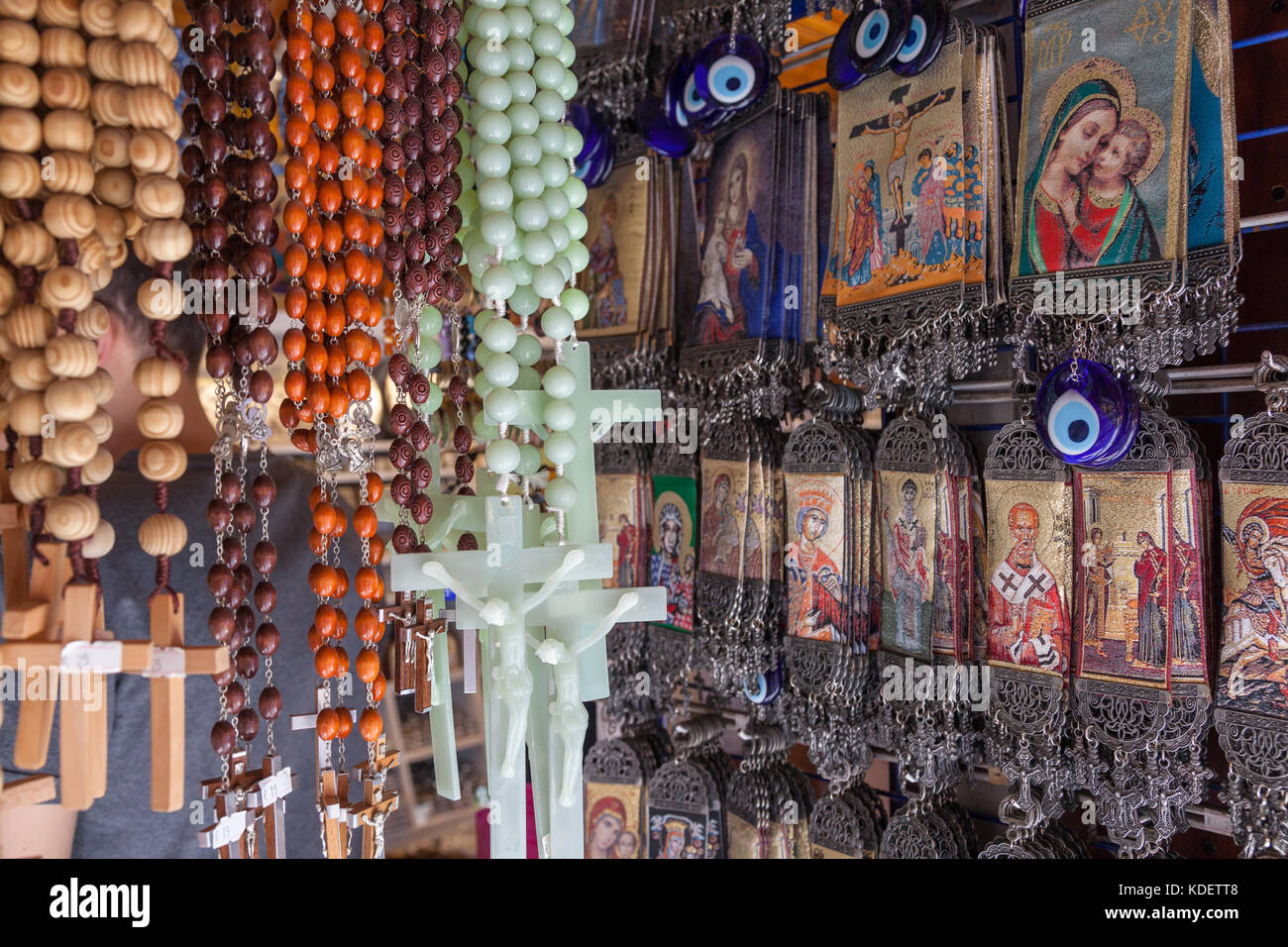 A showcase of religious Christian souvenir shop in Natural Park of the ...