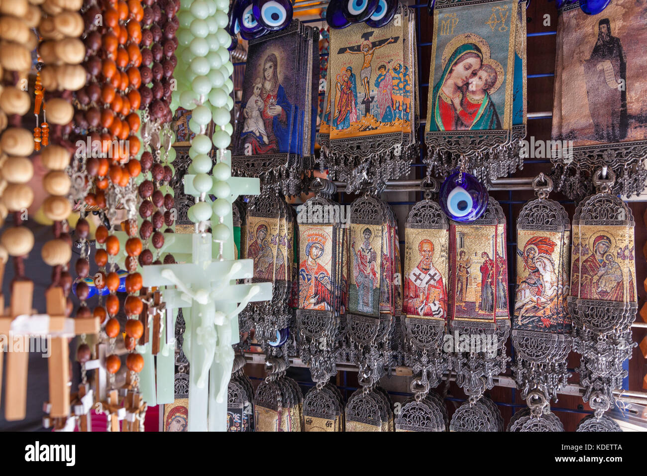 A showcase of religious Christian souvenir shop in Natural Park of the ...