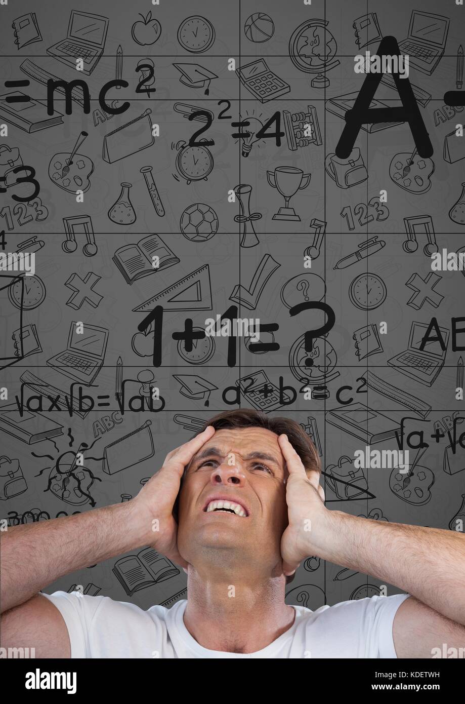 Digital composite of frustrated man with math background Stock Photo ...