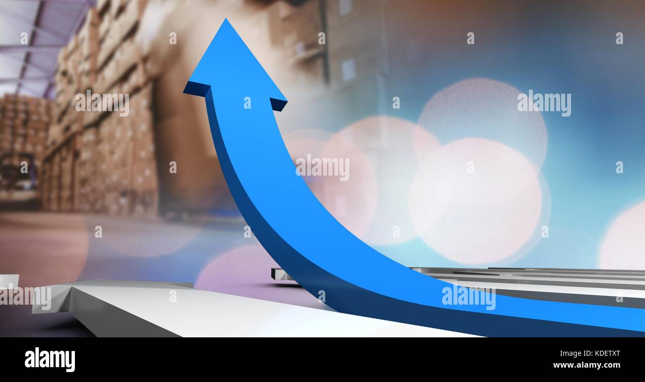 Digital composite of boxes in warehouse, transition with arrow Stock ...