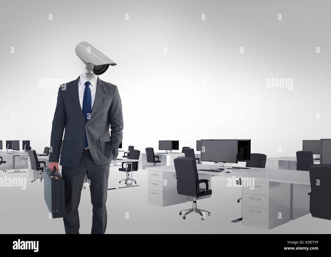 Digital composite of Businessman with CCTV head at office Stock Photo ...