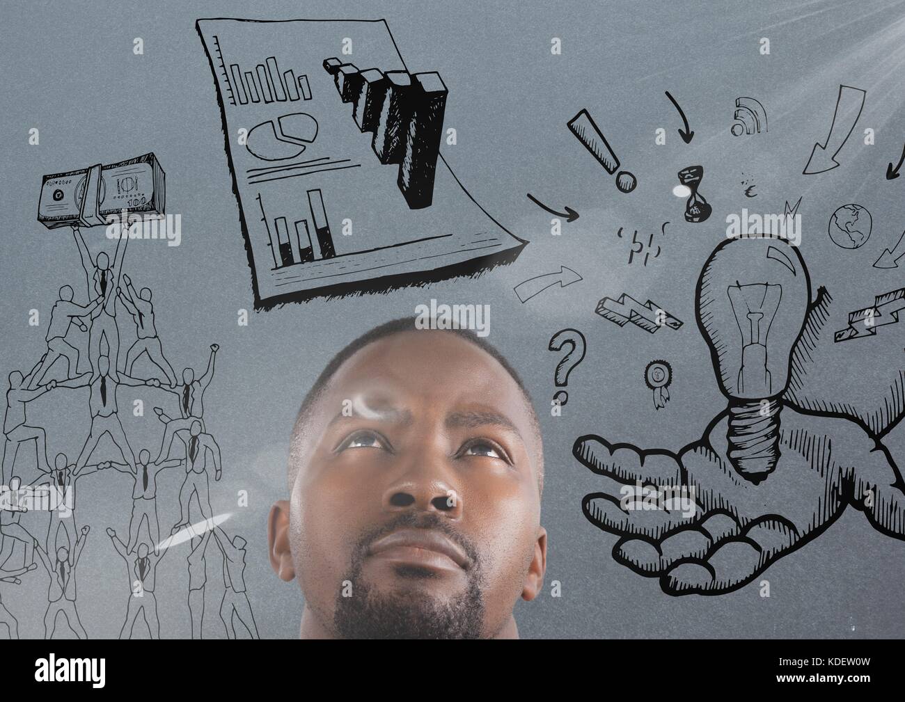 Digital composite of man looking up at graph Stock Photo - Alamy