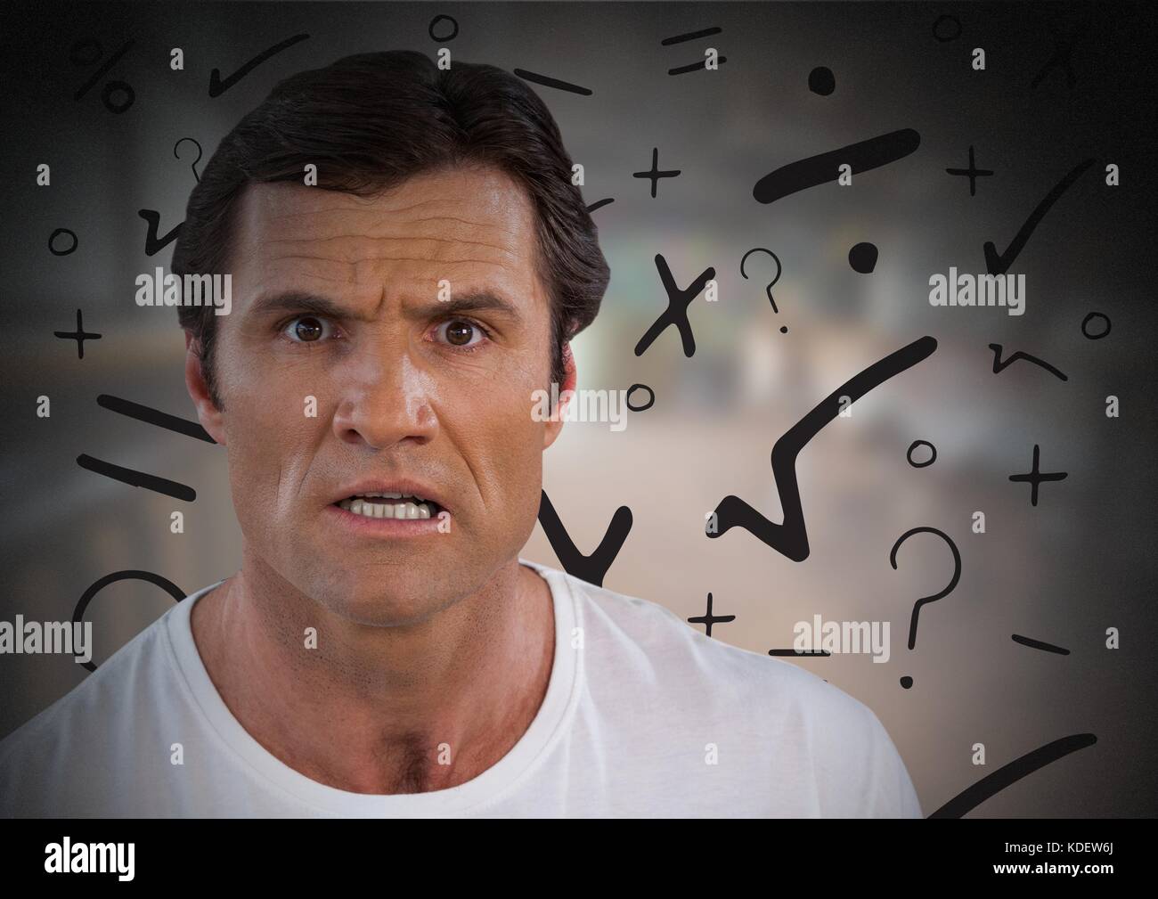 Digital composite of frustrated man with math background Stock Photo ...