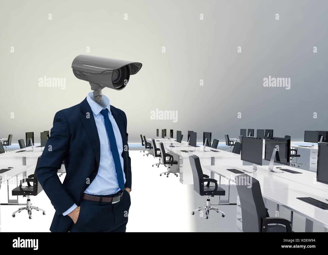 Digital composite of Businessman with CCTV head at office Stock Photo ...