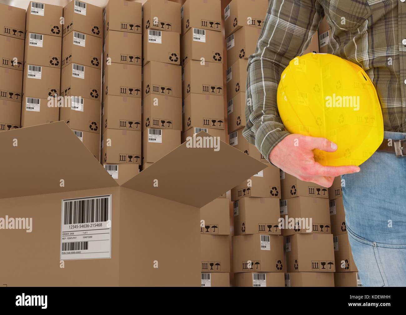 Digital composite of man with boxes Stock Photo - Alamy