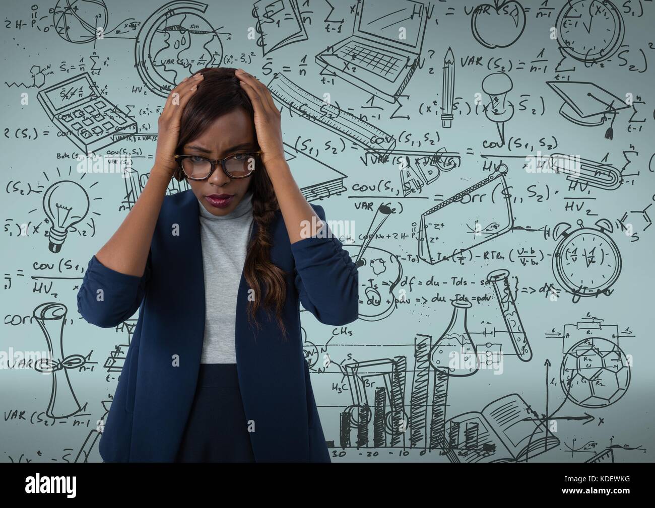 Digital composite of frustrated woman with math background Stock Photo ...