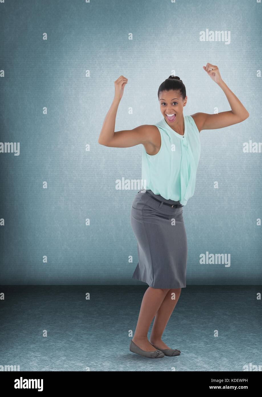 Digital composite of Businesswoman celebrating with arms up Stock Photo ...