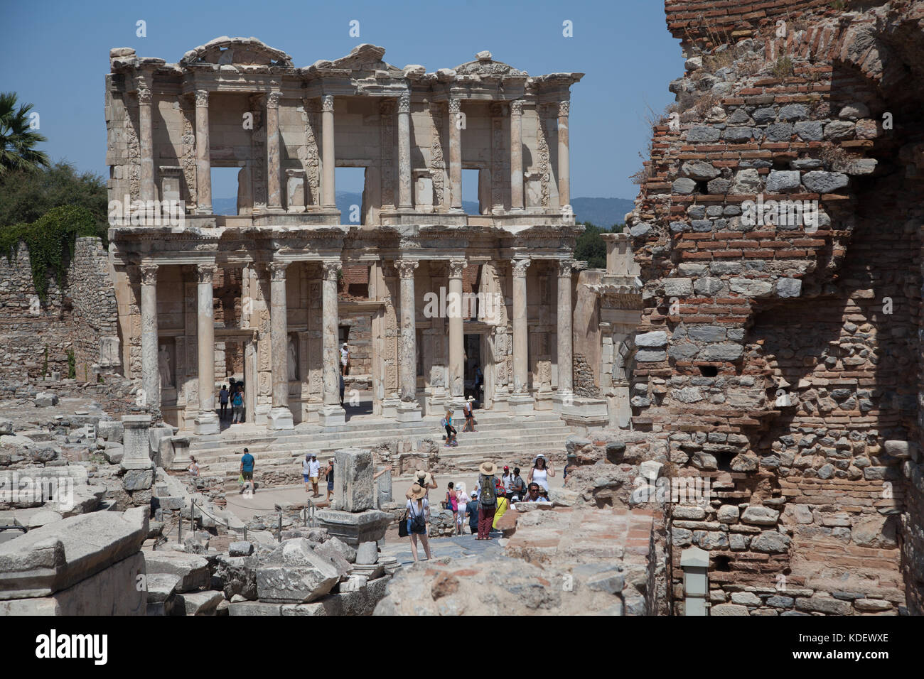 Facade of the Library of Celsus is an ancient Roman building in Ephesus ...