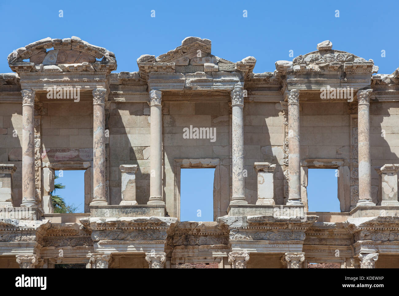 Facade of the Library of Celsus is an ancient Roman building in Ephesus ...