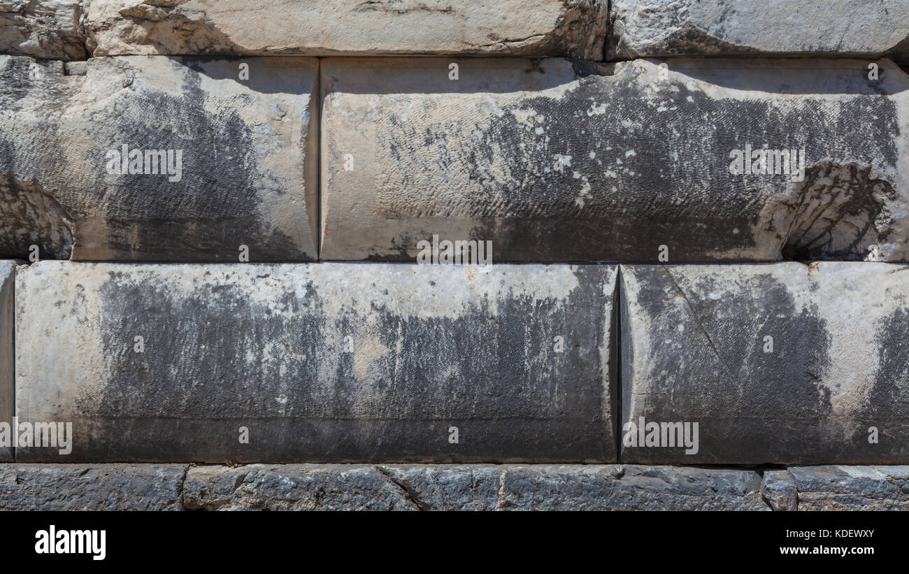 The ancient wall made up of large stone blocks in ancient Ephesus ...