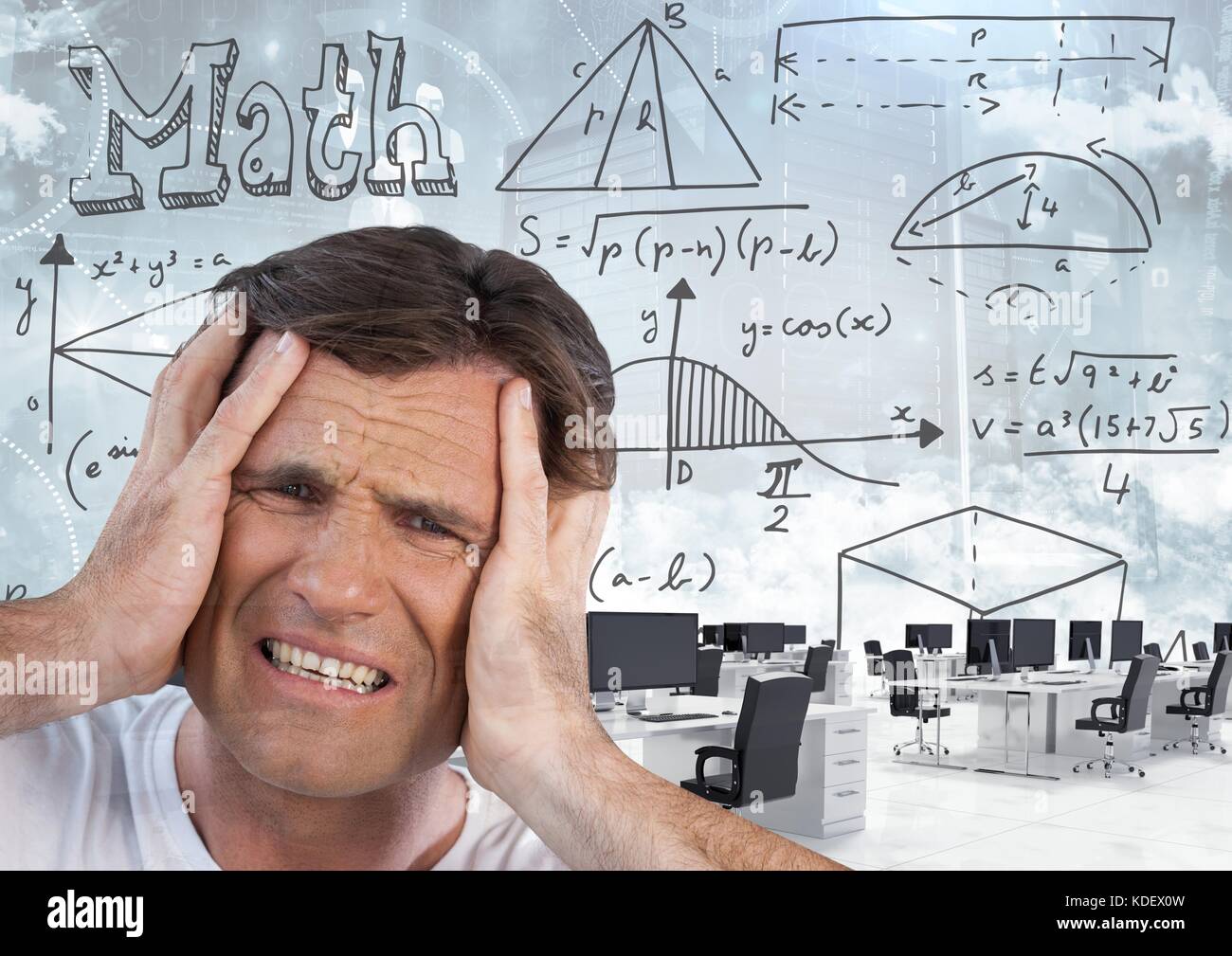 Digital composite of frustrated man with math background Stock Photo ...