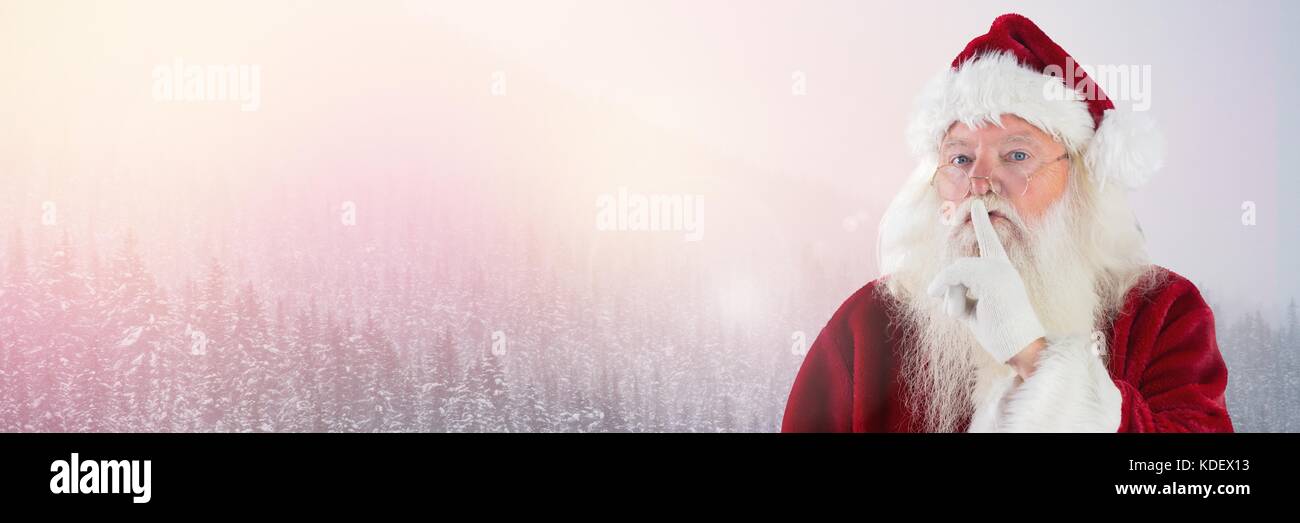 Digital composite of Santa Claus in Winter with hand gesturing to be ...