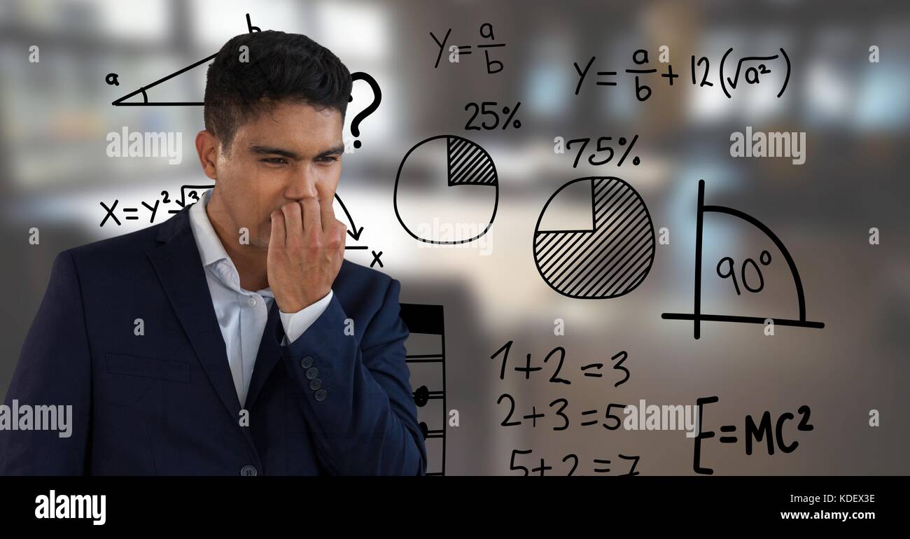Digital composite of frustrated man with math background Stock Photo ...