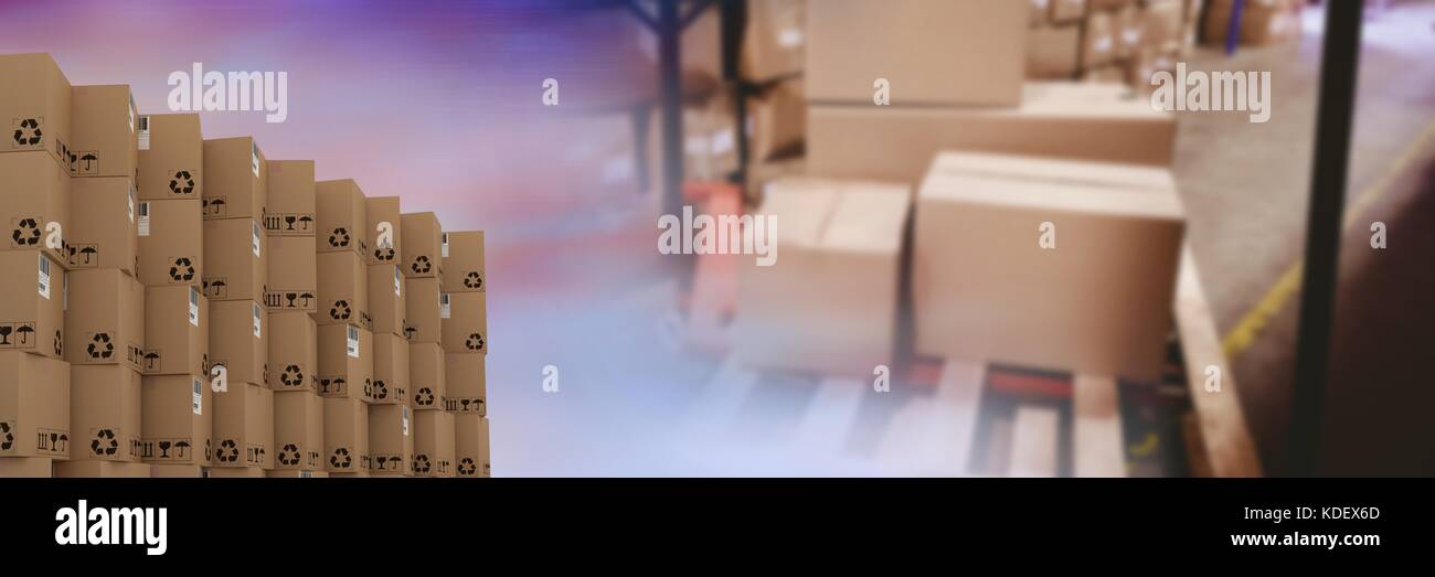 Digital composite of boxes in warehouse, transition Stock Photo - Alamy
