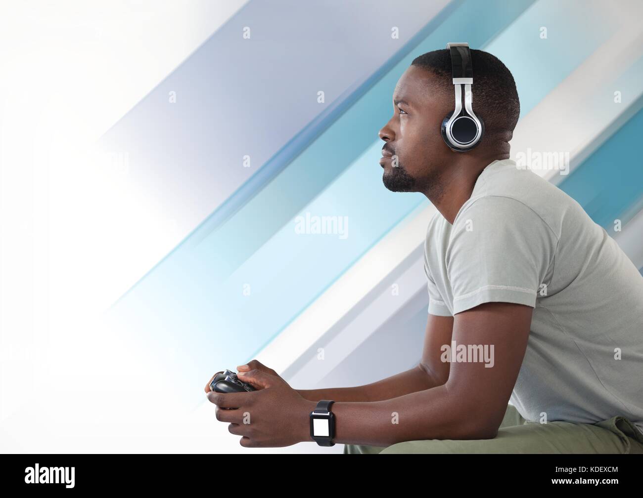 Digital composite of man playing with computer game controller Stock ...