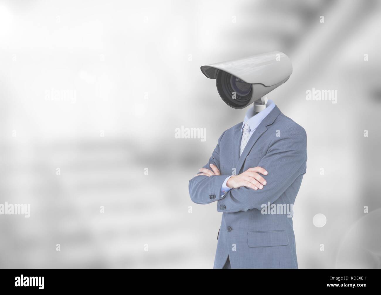 Digital composite of Businessman with CCTV head at office Stock Photo ...