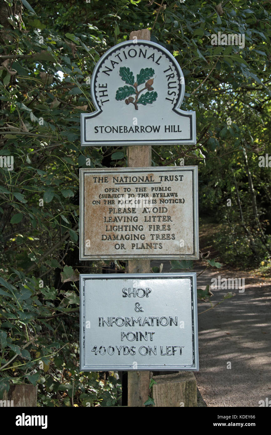 National Trust sign at the top of Stonebarrow Hill, Charmouth, Dorset ...