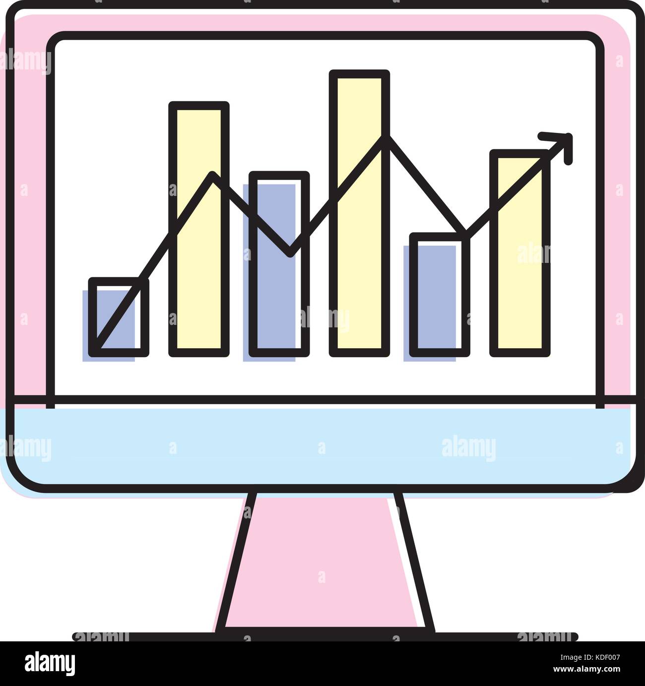 computer technology with statistics bar diagram vector illustration ...