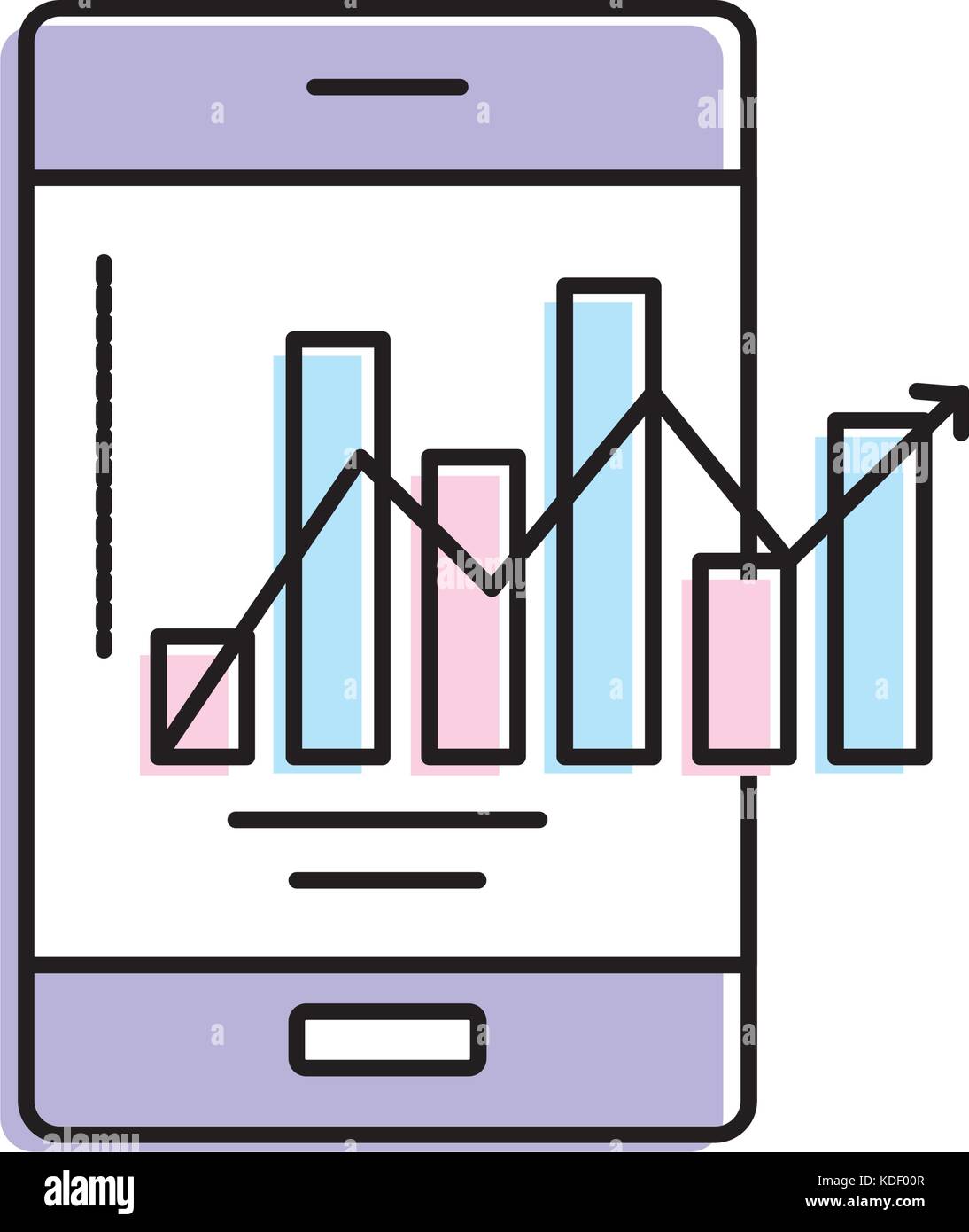 smartphone technology with statistics bar diagram vector illustration ...