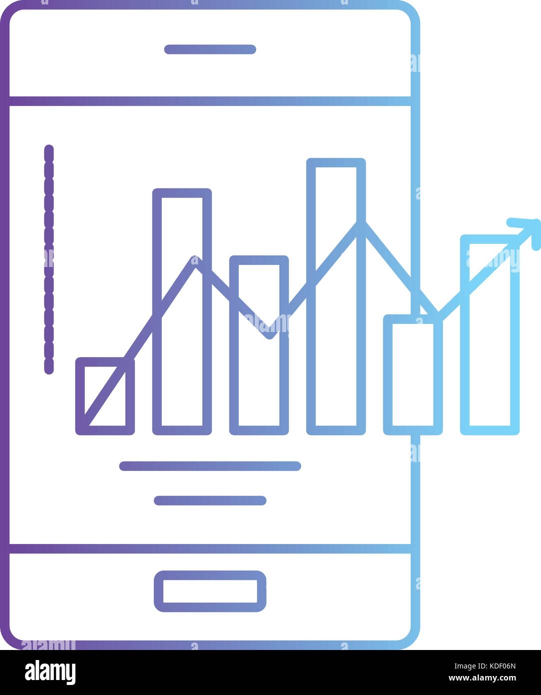line smartphone technology with statistics bar diagram vector ...
