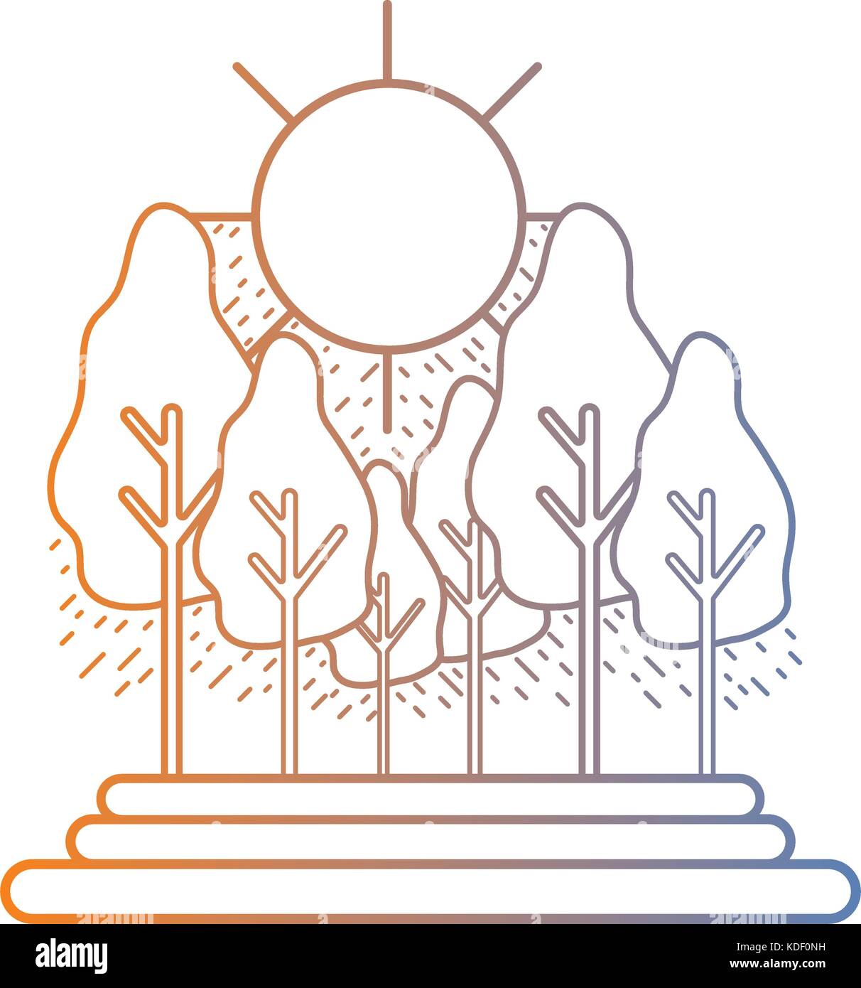 line natural landscape with trees and bush vector illustration Stock ...