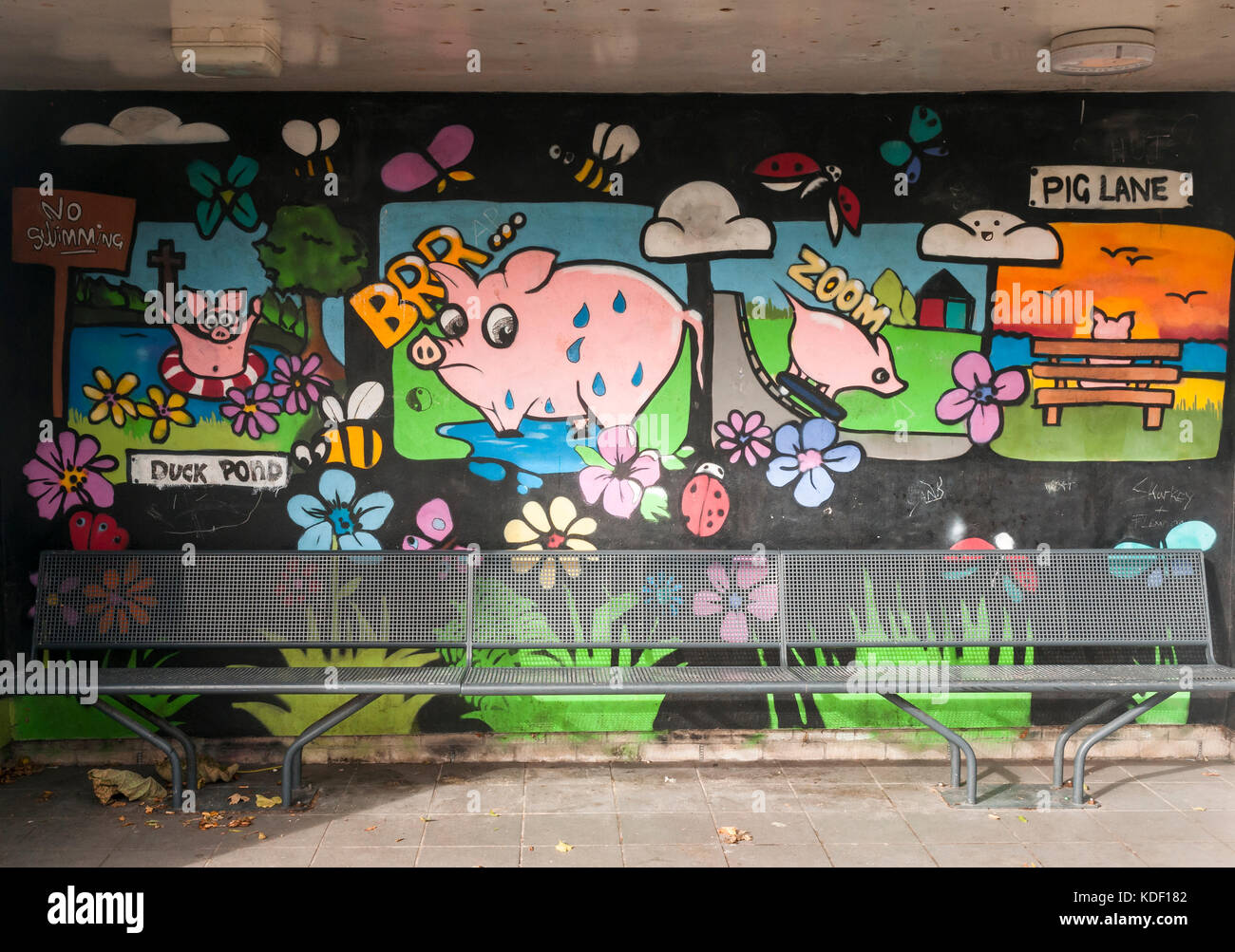 A colourful bus stop in Grange over sands, Cumbria, England Stock Photo ...