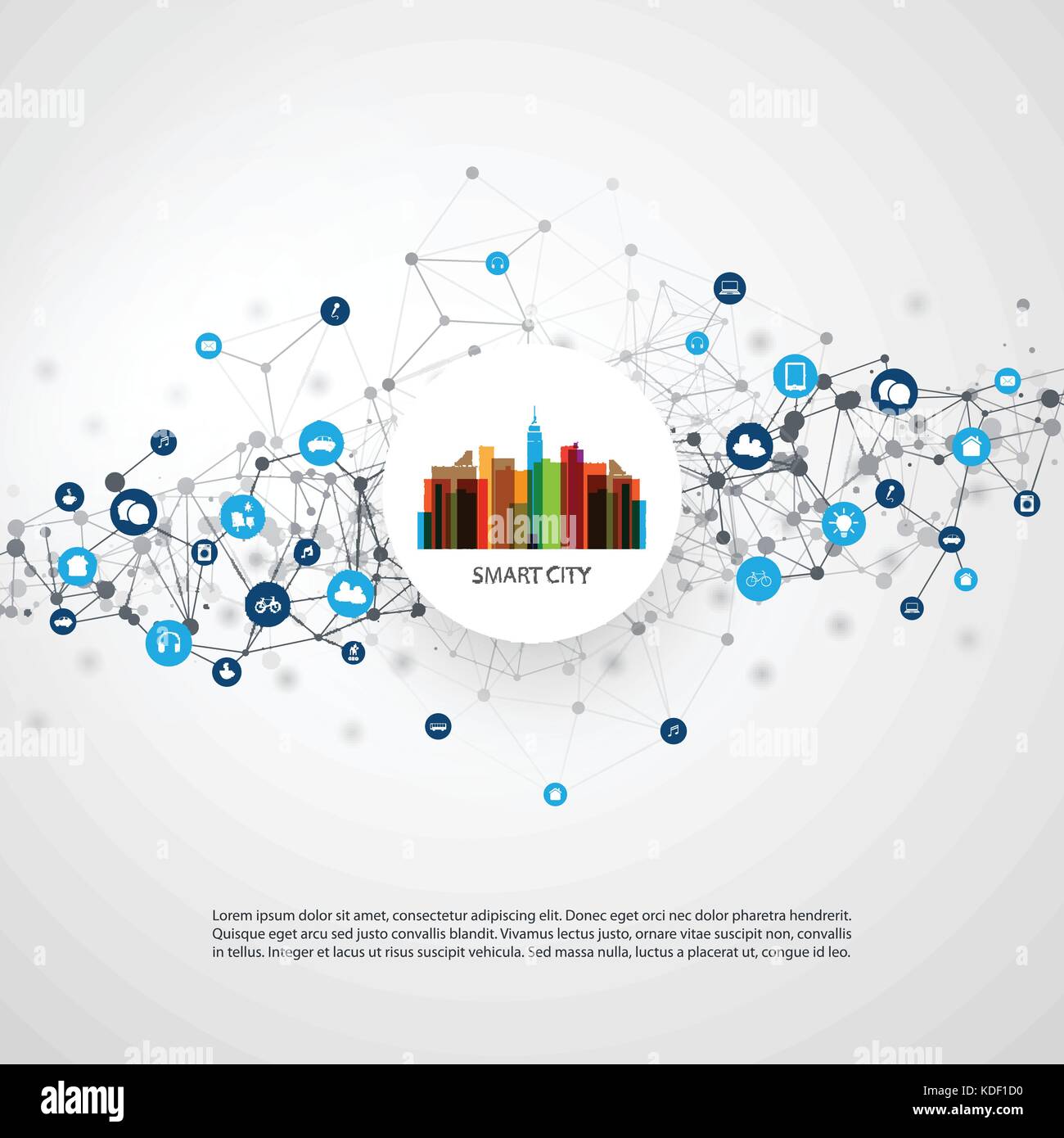 Colorful Smart City Design Concept - Digital Network Connections ...