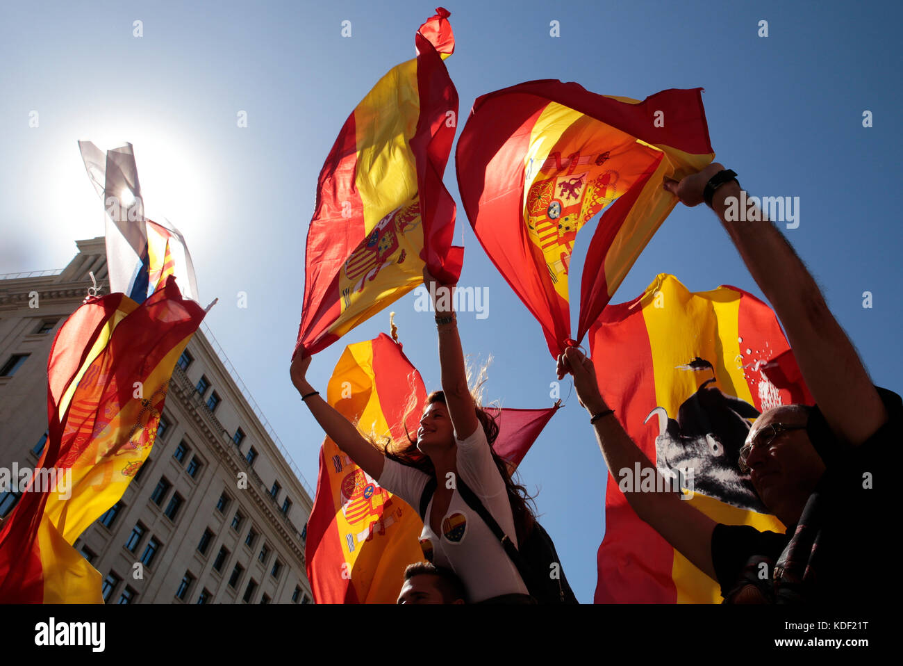 spain pro union demonstration in barcelona during the catalonia ...