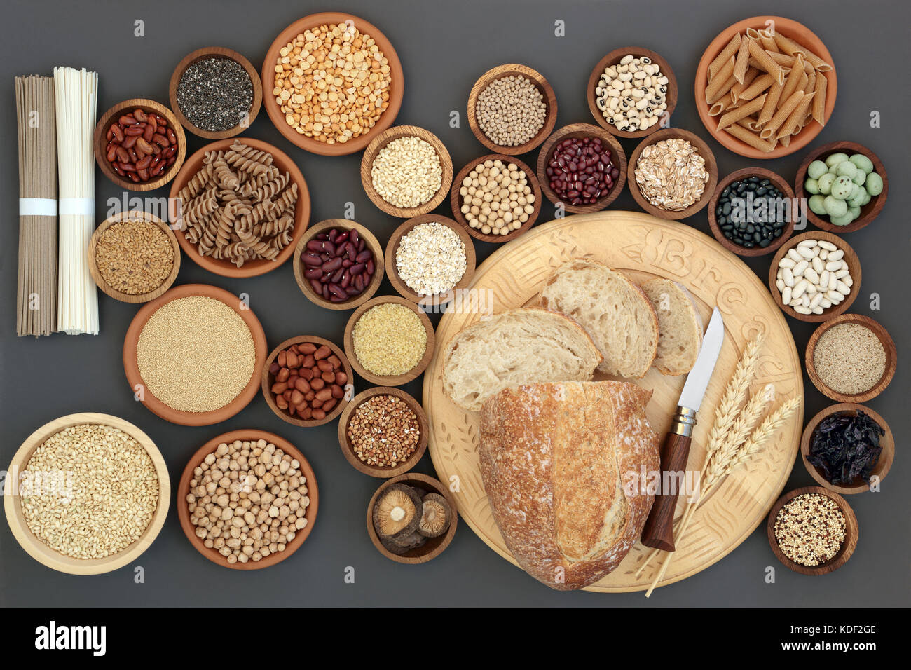 Dried macrobiotic diet health food concept with sour dough bread, nobu ...