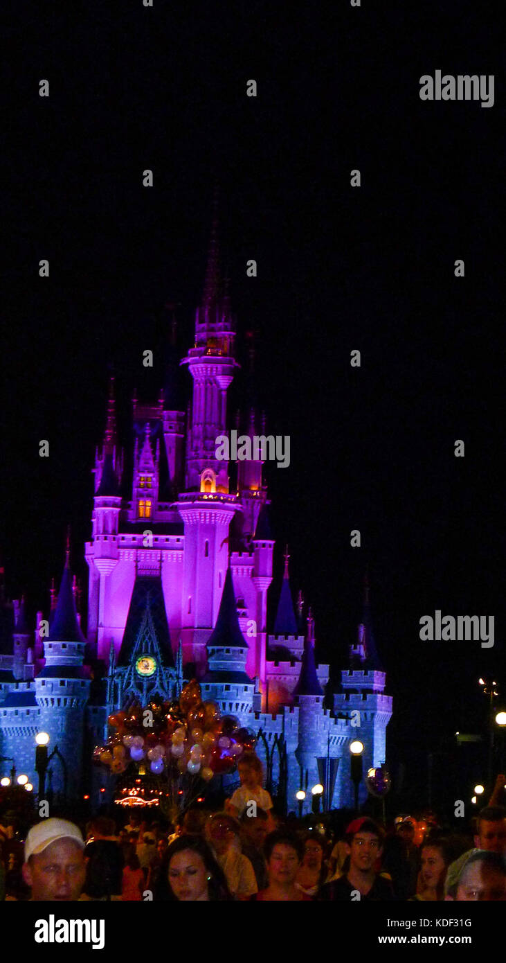 Cinderella's Castle lit up at night time in Magic Kingdom, Disney World ...