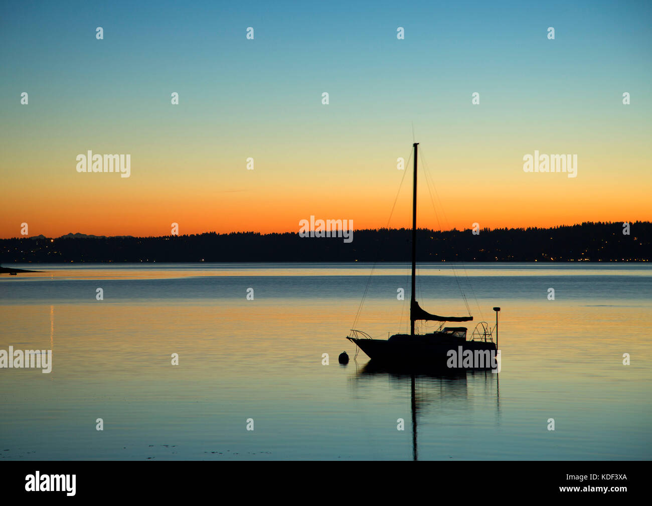 Sailboat dawn, Tramp Harbor Dock Park, Vashon Island, Washington Stock ...