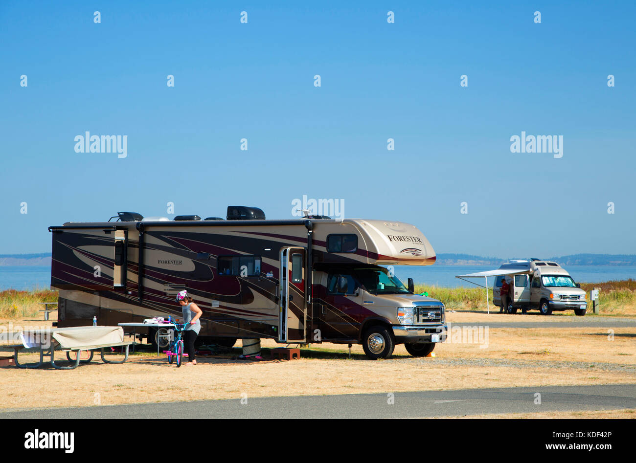 Motorhome in campground, Fort Flagler State Park, Washington Stock ...