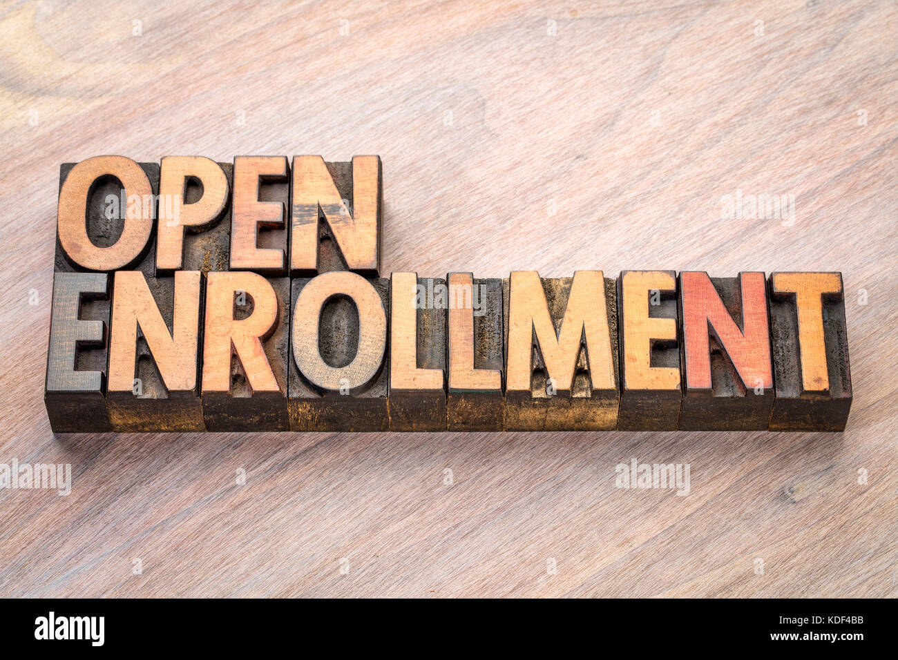 open enrollment word abstract in vintage letterpress wood type Stock ...