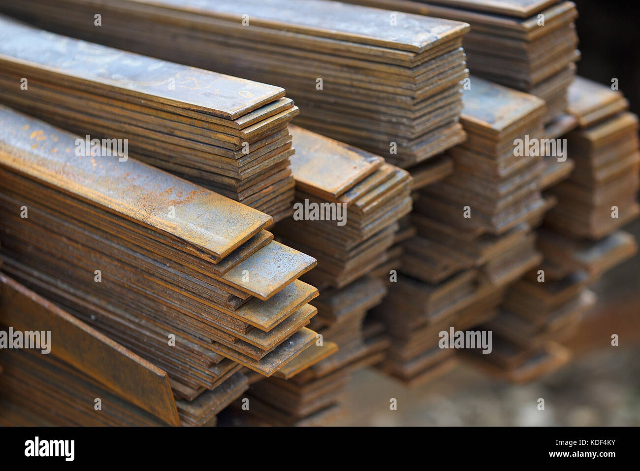 Metal profile strip in packs at the warehouse of metal products, Russia ...