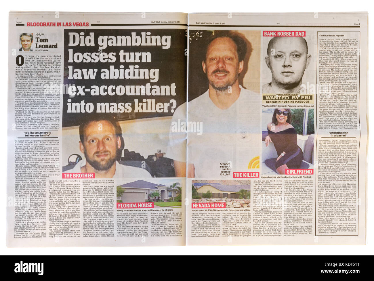 Daily Mail inside pages headline after the Las Vegas mass shooting on ...