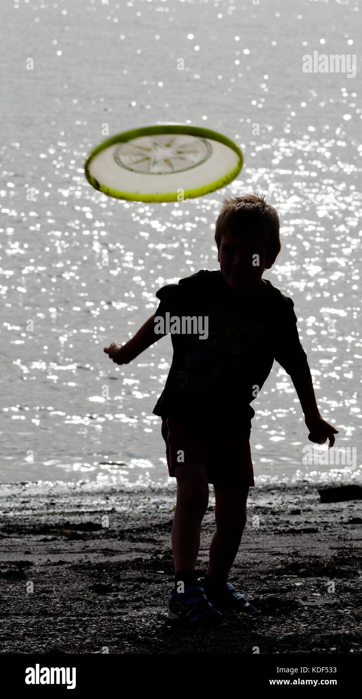 Boy throwing a frisbee hi-res stock photography and images - Alamy